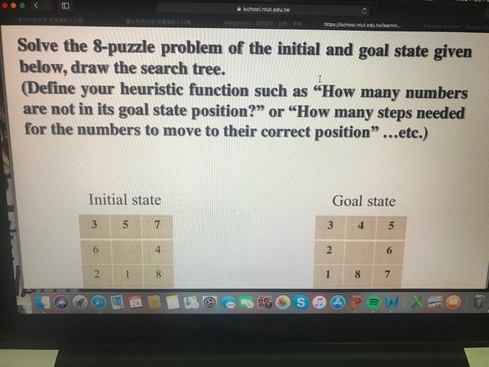 a ischool.ntut.edu.tw Solve the 8-puzzle problem of | Chegg.com