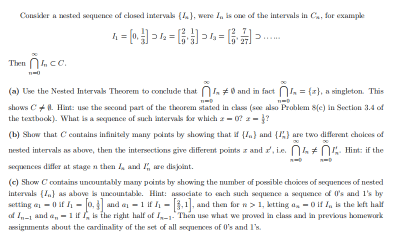 Solved nEO = The Cantor Ternary Set C is constructed as the | Chegg.com