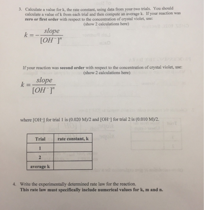 Solved Kinetics rate law determination of the violet | Chegg.com