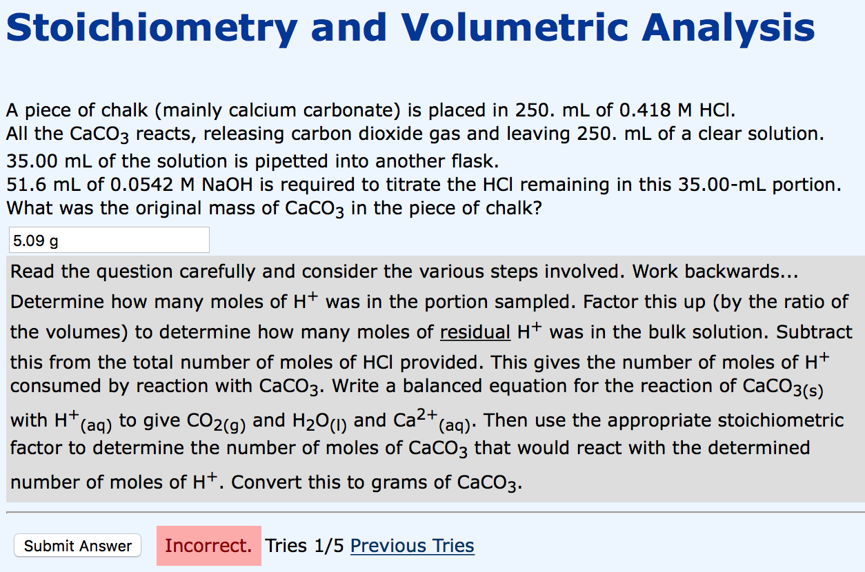 Solved Stoichiometry and Volumetric Analysis A piece of | Chegg.com