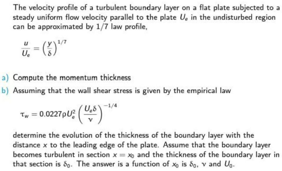 Solved The velocity profile of a turbulent boundary layer on | Chegg.com