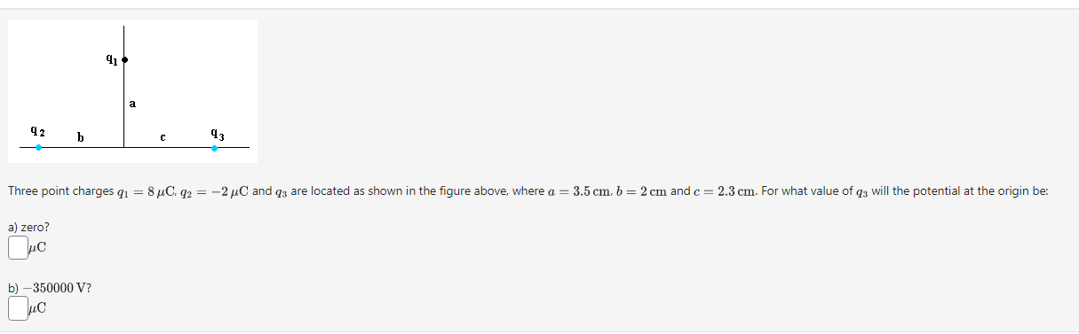 Solved Three point charges q1=8μC,q2=−2μC and q3 are located | Chegg.com