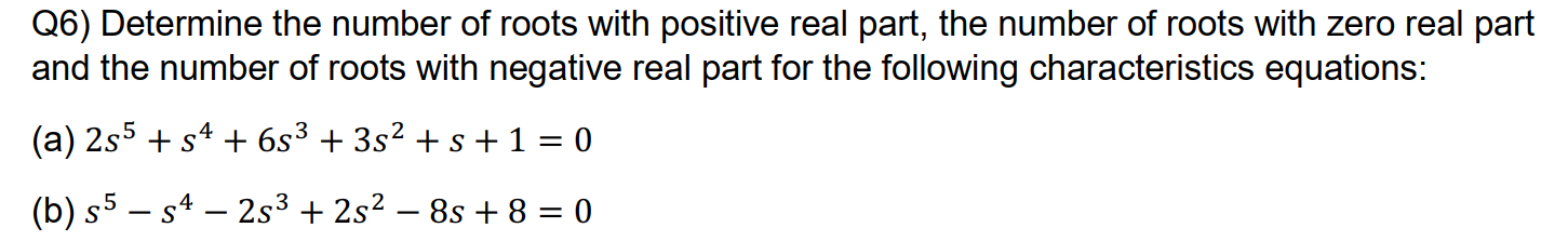 Solved Q6) Determine the number of roots with positive real | Chegg.com
