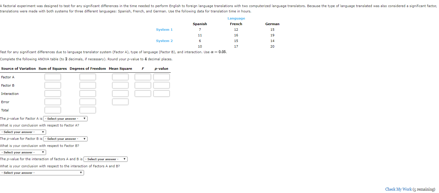 Solved 7 A factorial experiment was designed to test for any | Chegg.com