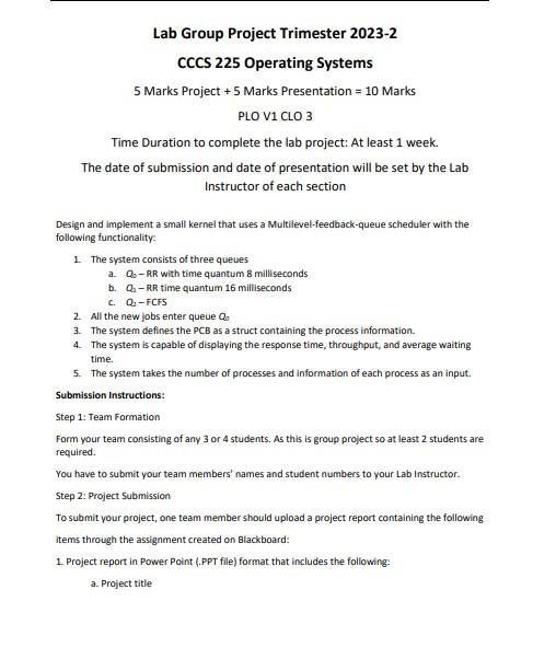 Solved CCCS 225 Operating Systems 5 Marks Project + 5 Marks | Chegg.com