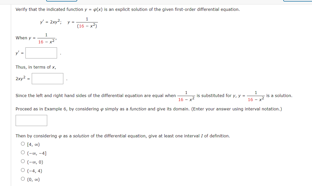 Solved Verify that the indicated function y=φ(x) ﻿is an | Chegg.com