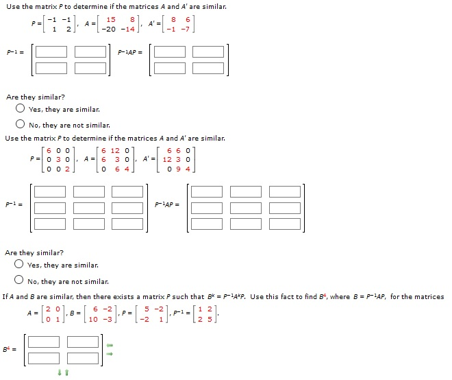 Solved Use the matrix P to determine if the matrices A and | Chegg.com