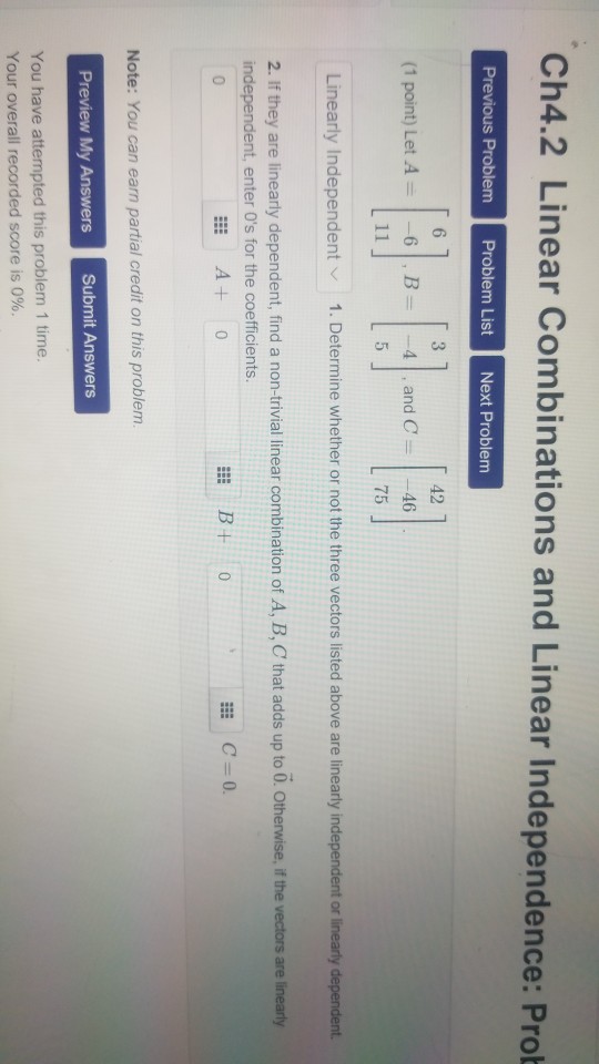 Solved Ch4.2 Linear Combinations and Linear Independence: | Chegg.com