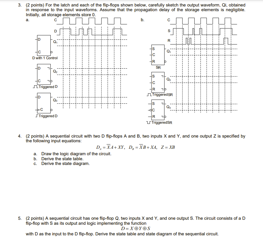 Solved (2 ﻿points) ﻿For the latch and each of the flip-flops | Chegg.com