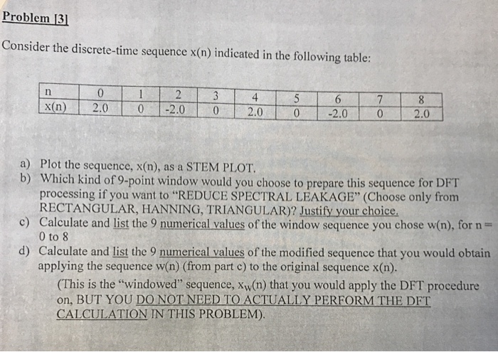 Solved Consider The Discrete Time Sequence Xn Indicated In 