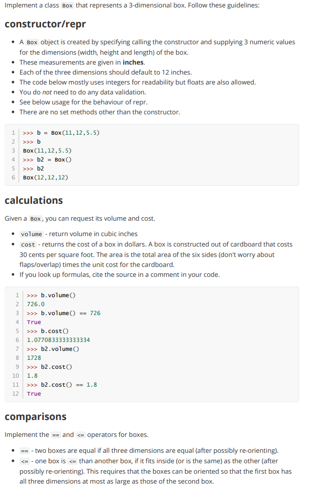 Solved Implement a class Box that represents a 3-dimensional | Chegg.com