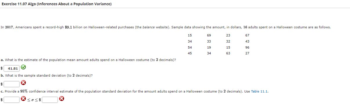 Solved Exercise 11.07 Algo (Inferences About a Population | Chegg.com