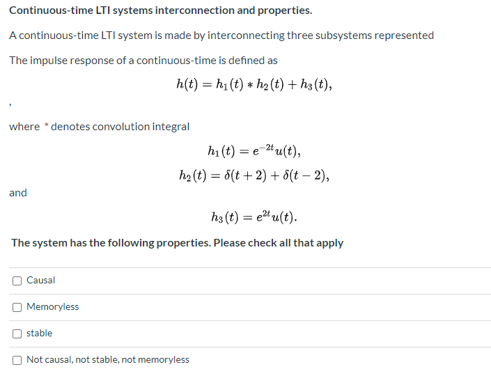 Solved Continuous-time LTI systems interconnection and | Chegg.com