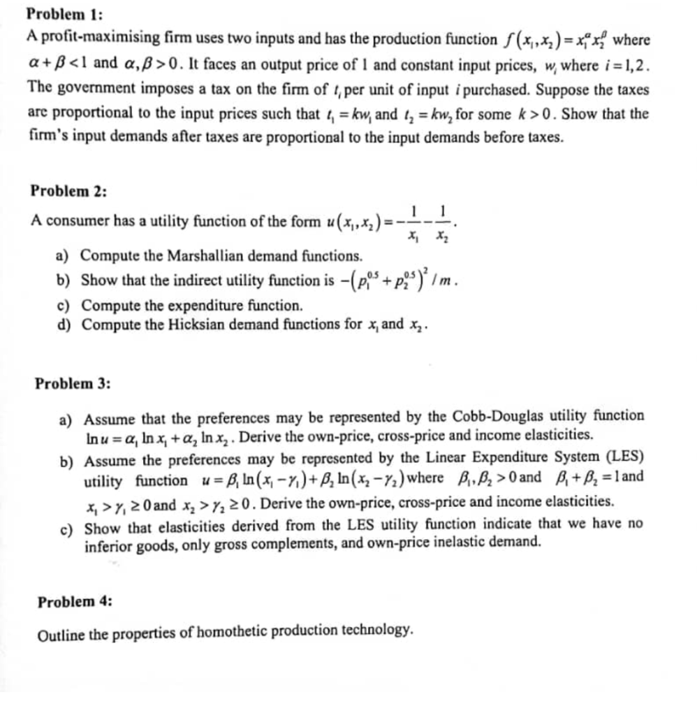 Solved Problem 1: A profit-maximising firm uses two inputs | Chegg.com