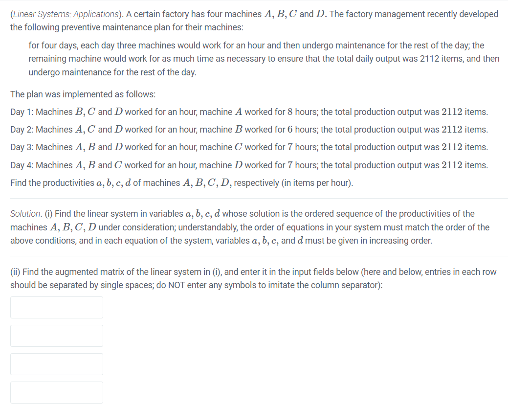 Solved (Linear Systems: Applications). A certain factory has | Chegg.com