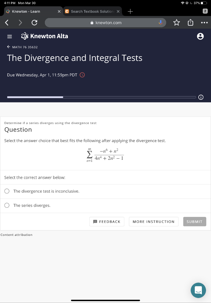 Solved 4:11 PM Mon Mar 30 90 37%O Knewton - Learn X Search | Chegg.com