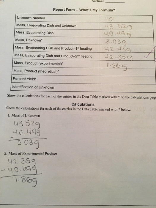 Solved Report Form -What's My Formula? Show the | Chegg.com