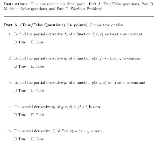 True Or False Questions Directions