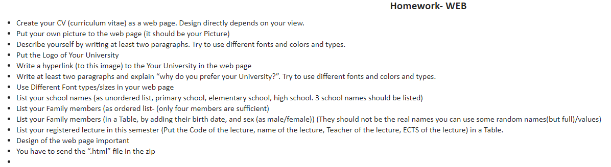 Solved Homework- ﻿WEBCreate your CV (curriculum vitae) ﻿as a | Chegg.com