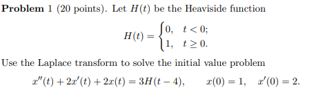 Solved Problem 1 (20 points). Let H(t) be the Heaviside | Chegg.com
