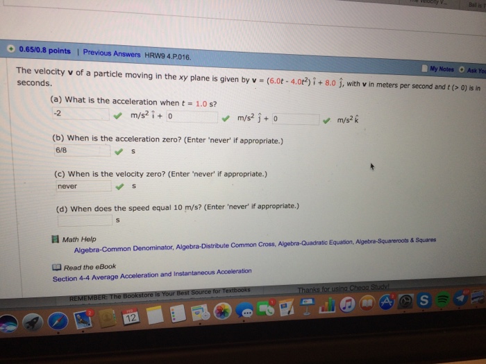 Solved The velocity v of a particle moving in the xy plane | Chegg.com