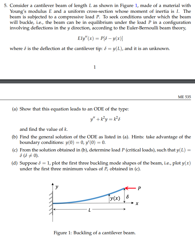 Solved 5. Consider a cantilever beam of length L as shown in | Chegg.com