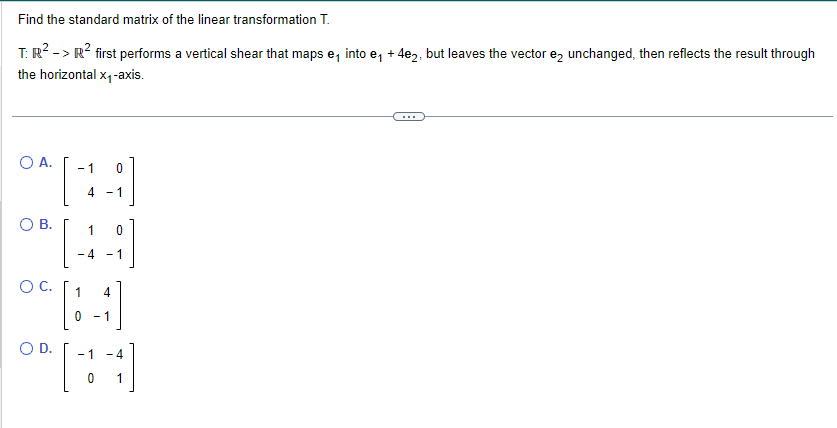 Solved Find the standard matrix of the linear transformation | Chegg.com