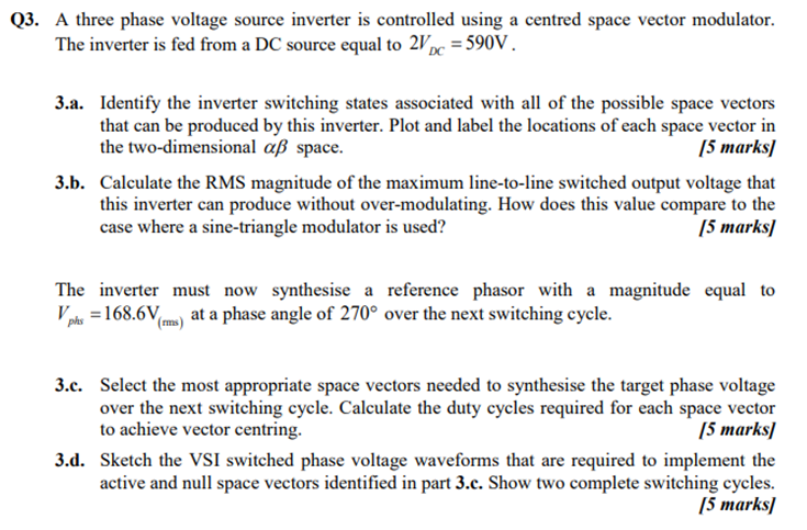 Q3. A three phase voltage source inverter is | Chegg.com