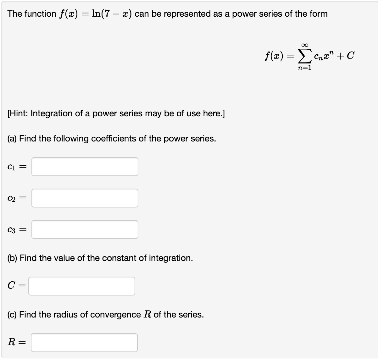 The function f(x)=ln(7-x) ﻿can be ﻿represented as ﻿a | Chegg.com