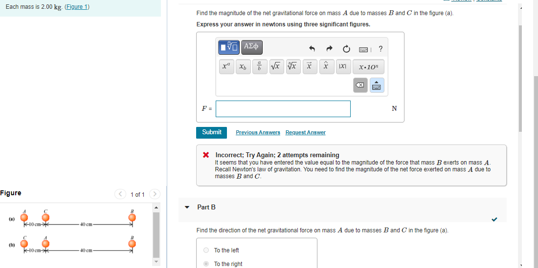 Solved 1)Find the magnitude of the net gravitational force | Chegg.com