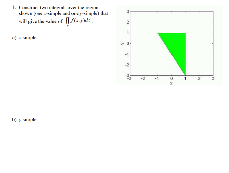 Solved 1. Construct two integrals over the region shown (one | Chegg.com