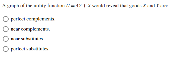 Solved A graph of the utility function U=4Y + X would reveal | Chegg.com