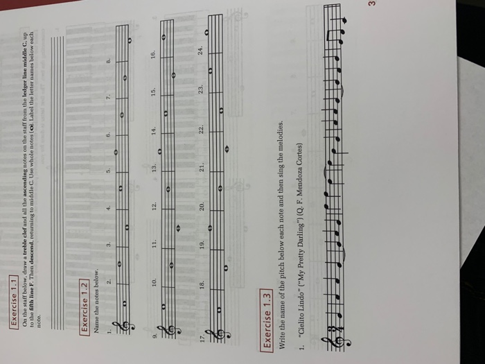 Exercise 1.1 On the staff below, draw a treble clef | Chegg.com