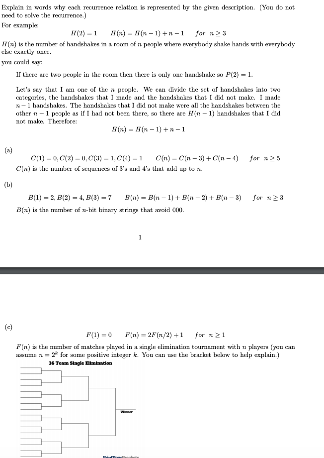 Solved Explain in words why each recurrence relation is | Chegg.com