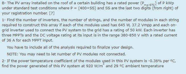 Solved B- ﻿The PV array installed on the roof of a certain | Chegg.com