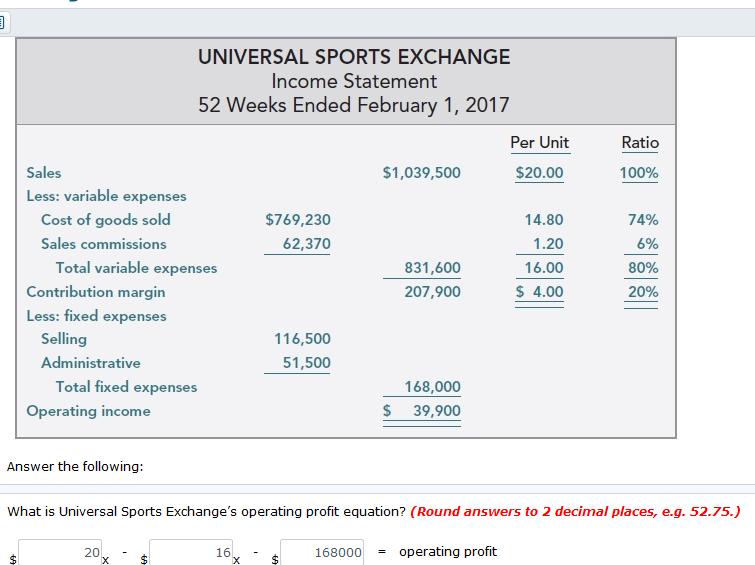 Solved UNIVERSAL SPORTS EXCHANGE Income Statement 52 Weeks | Chegg.com
