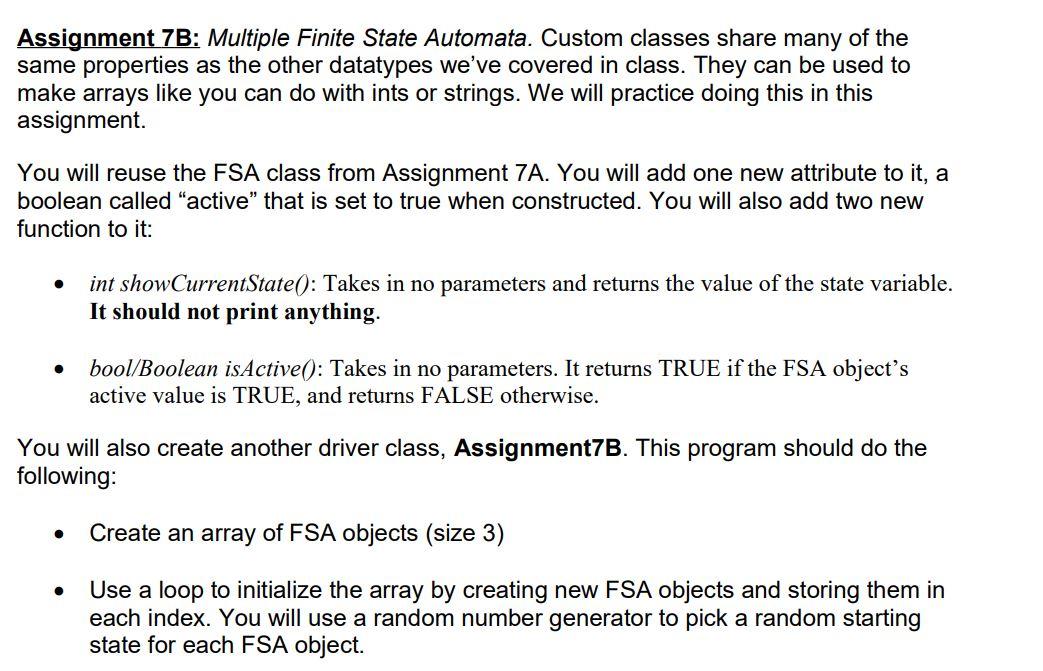 Solved Assignment 7B: Multiple Finite State Automata. Custom | Chegg.com