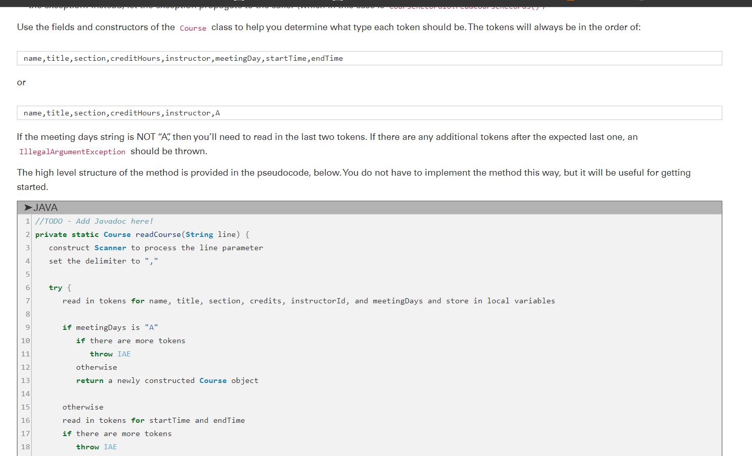 Solved Implement CourseRecordIO. readCourse() To finish the | Chegg.com
