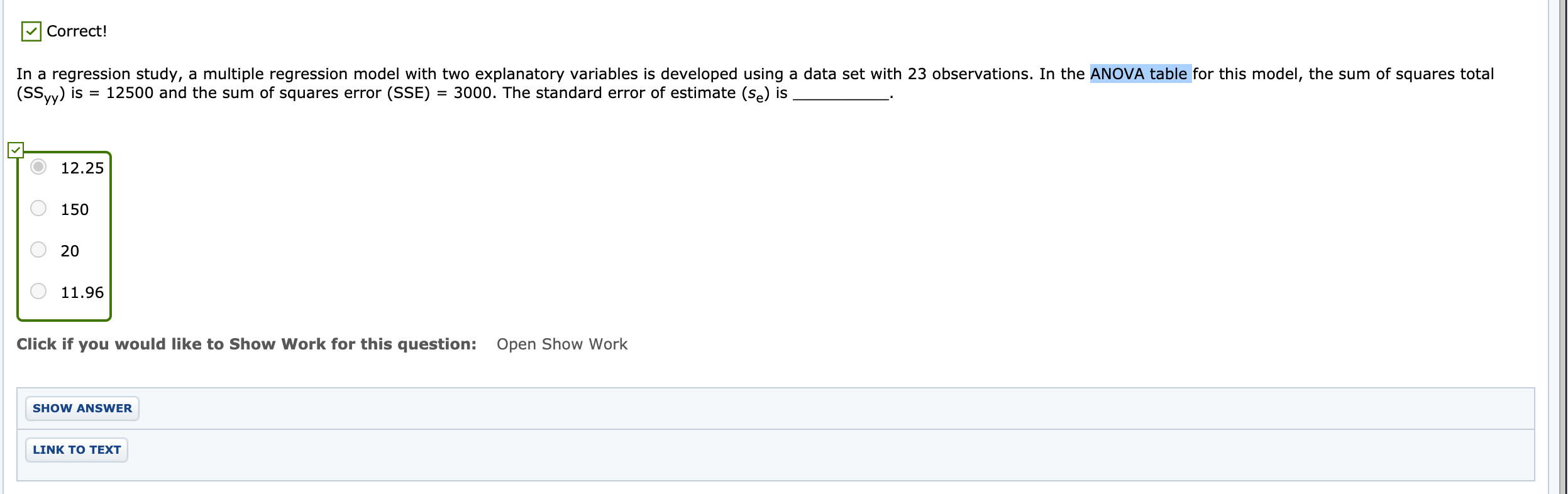 Solved Correct! In a regression study, a multiple regression | Chegg.com