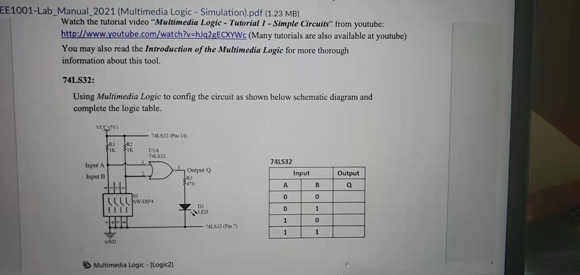 Solved Experiment 1: Familiarization or simple logic | Chegg.com
