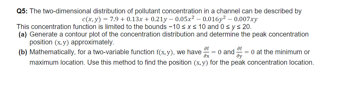 Solved Q5: The two-dimensional distribution of pollutant | Chegg.com