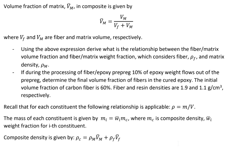 Solved Volume fraction of matrix, VˉM, in composite is given | Chegg.com