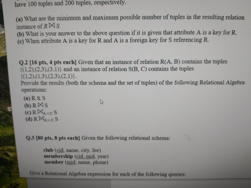 Solved have 100 tuples and 200 tuples, respectively. (a) | Chegg.com