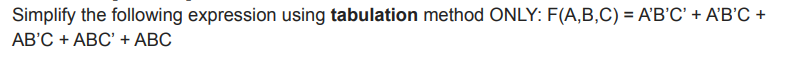 Solved Simplify the following expression using tabulation | Chegg.com