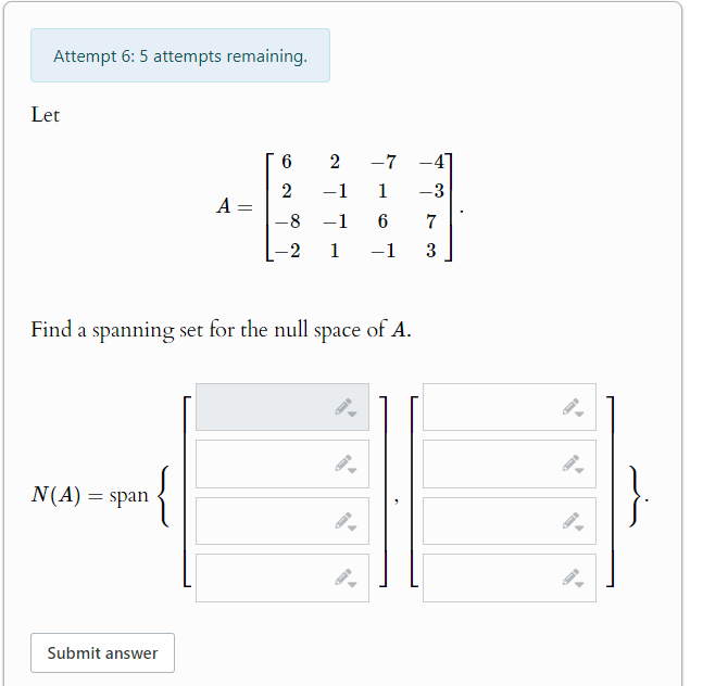 Solved Attempt 6: 5 ﻿attempts | Chegg.com