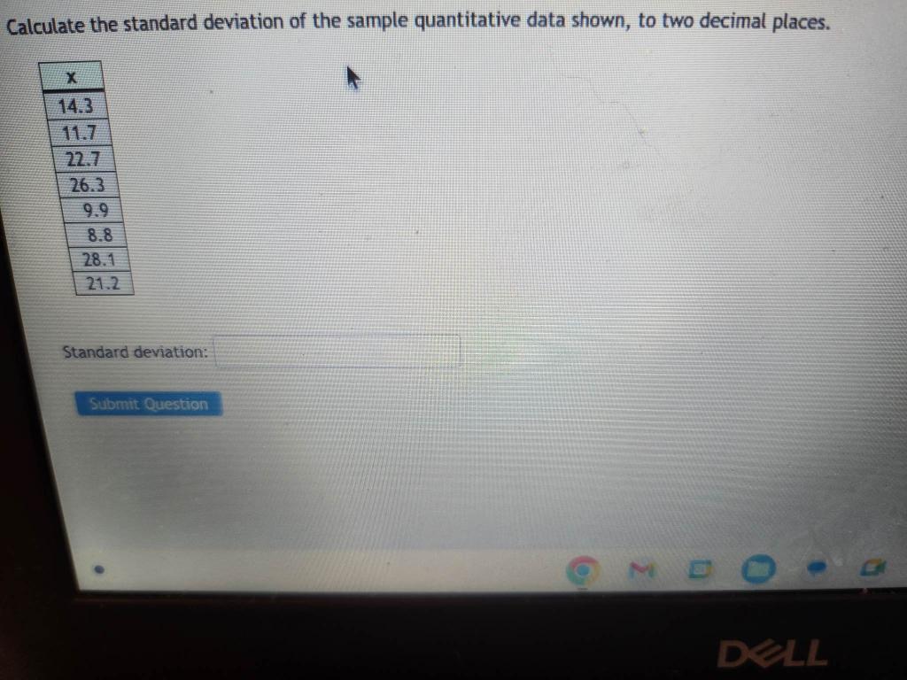 Solved Calculate the standard deviation of the sample | Chegg.com