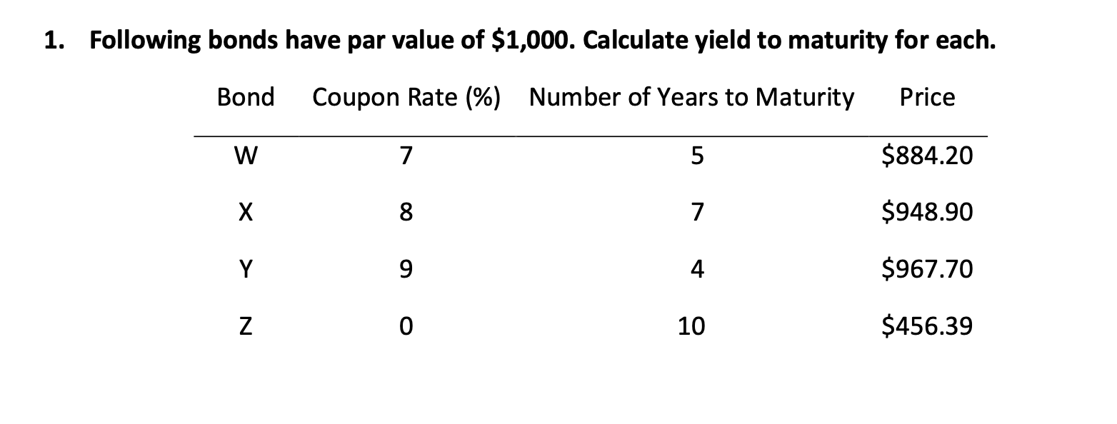 Solved 1. Following bonds have par value of $1,000. | Chegg.com