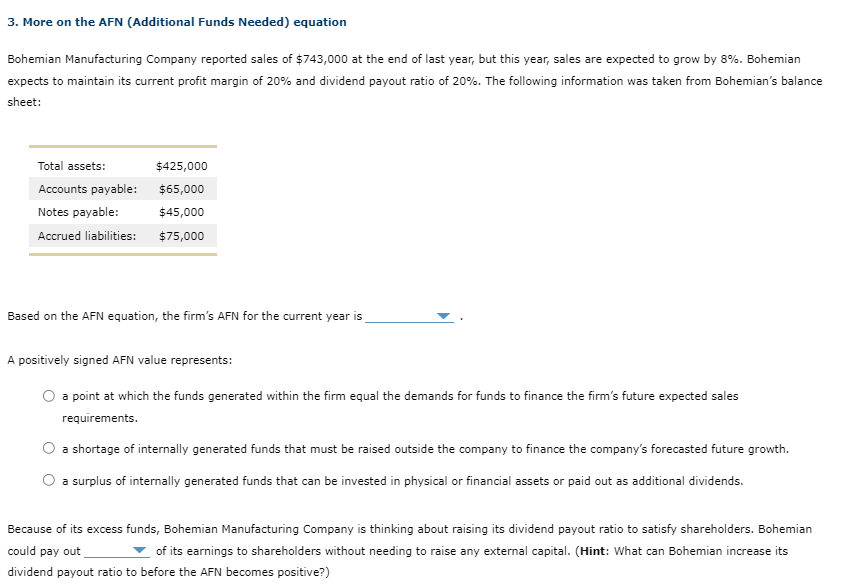 Solved 3. More on the AFN (Additional Funds Needed) equation | Chegg.com