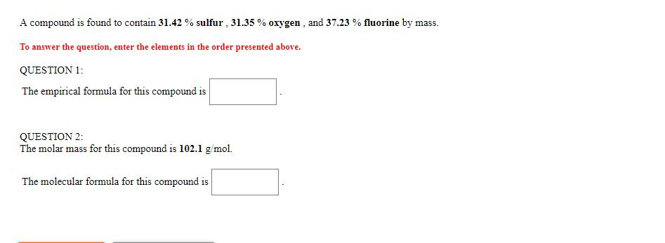 Solved A compound is found to contain 31.42 % sulfur, 31.35 | Chegg.com