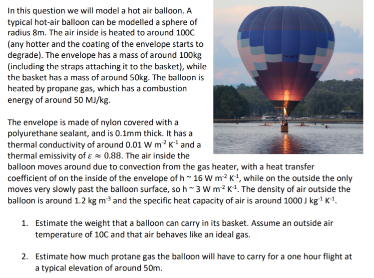 Solved In this question we will model a hot air balloon. A | Chegg.com